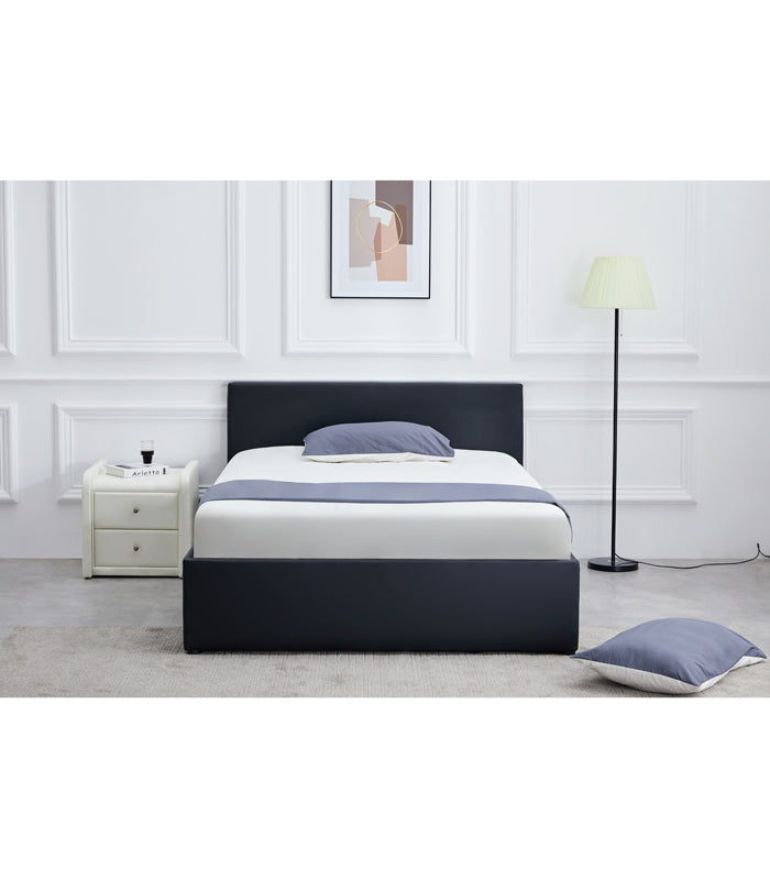 MONTI Black PU Leather Gaslift Bed Frame (Double / Queen) EH1020