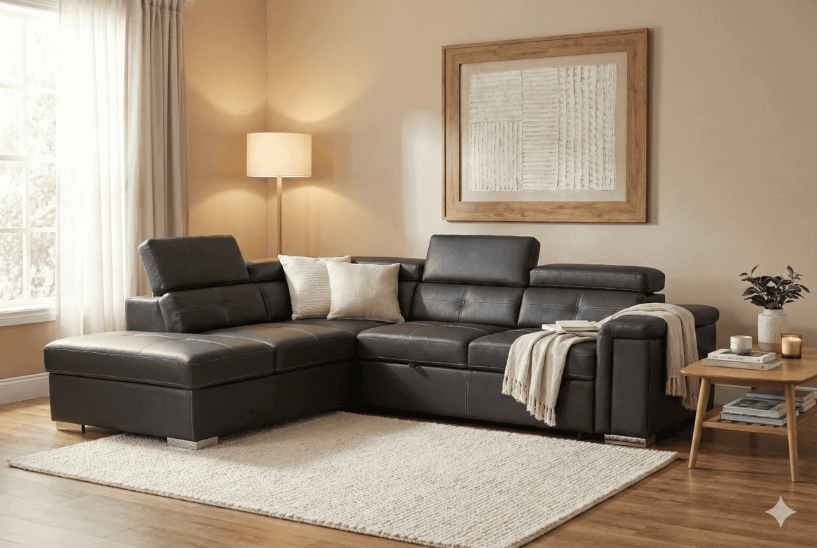 New Flyer Nabuk Fabric (Air Leather) Black Functional Sofa Bed